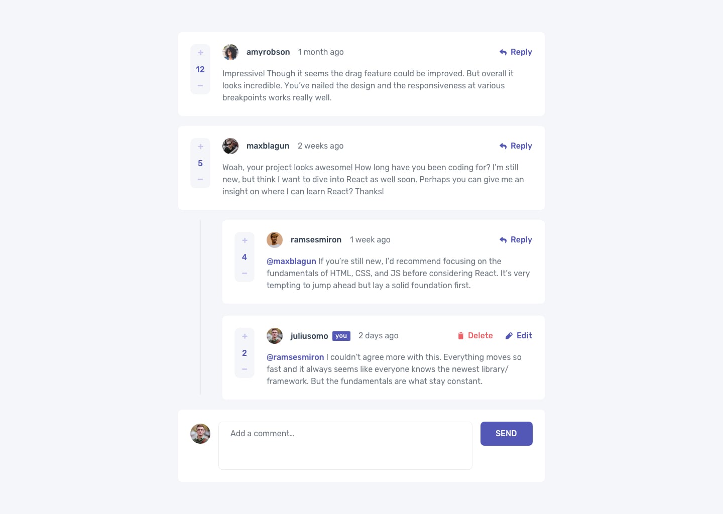 GitHub - Dark-Lover/interactive-comment-localstorage: interactive comment challenge Reactjs ...
